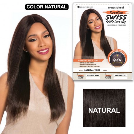 SENSATIONNEL BRAZILIAN SWISS 4X4 LACE WIG BARE&NATURAL NATURAL YAKI ...
